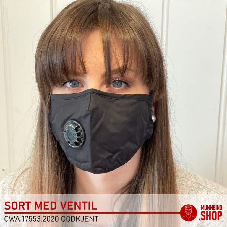 Vaskbart munnbind – sort med ventil – Munnbind Shop